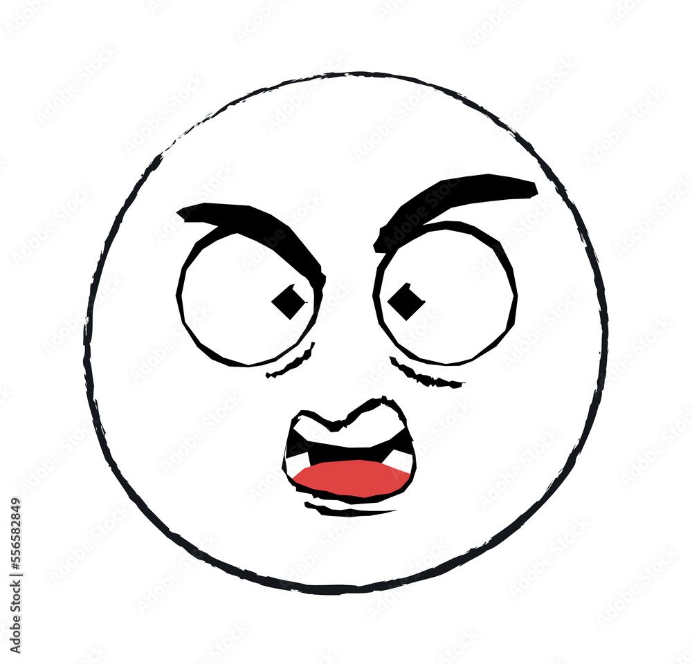 Hand drawn anger emoticon. Character screaming, social media avatar ...