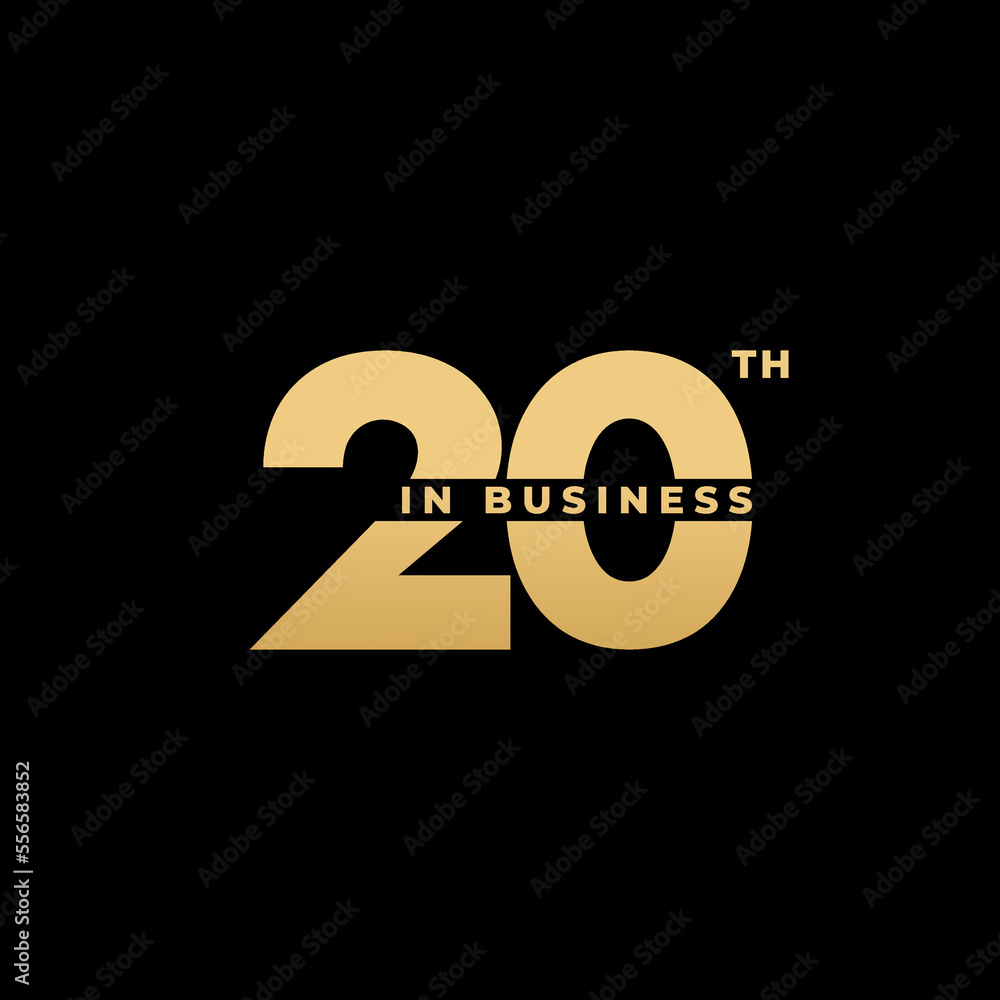 20 years in business or number 20 vector isolated on black background ...