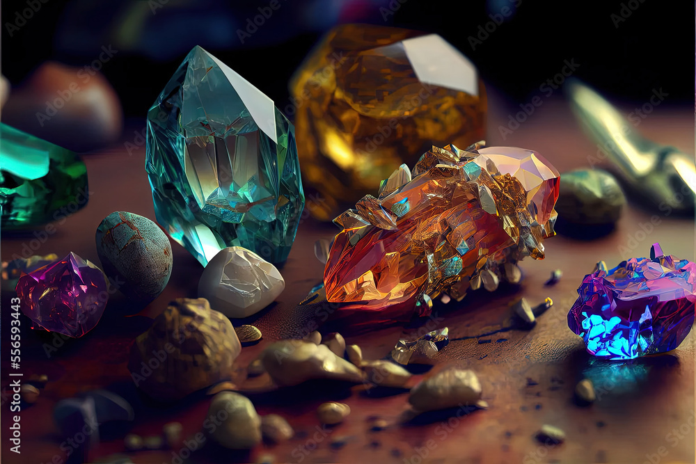 Crystals -- many shapes sizes and colors 03, created by generative ai ...