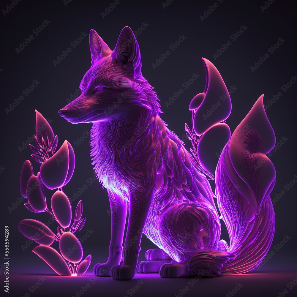 Purple anime style fox with pink electric lightling swirling around it ...