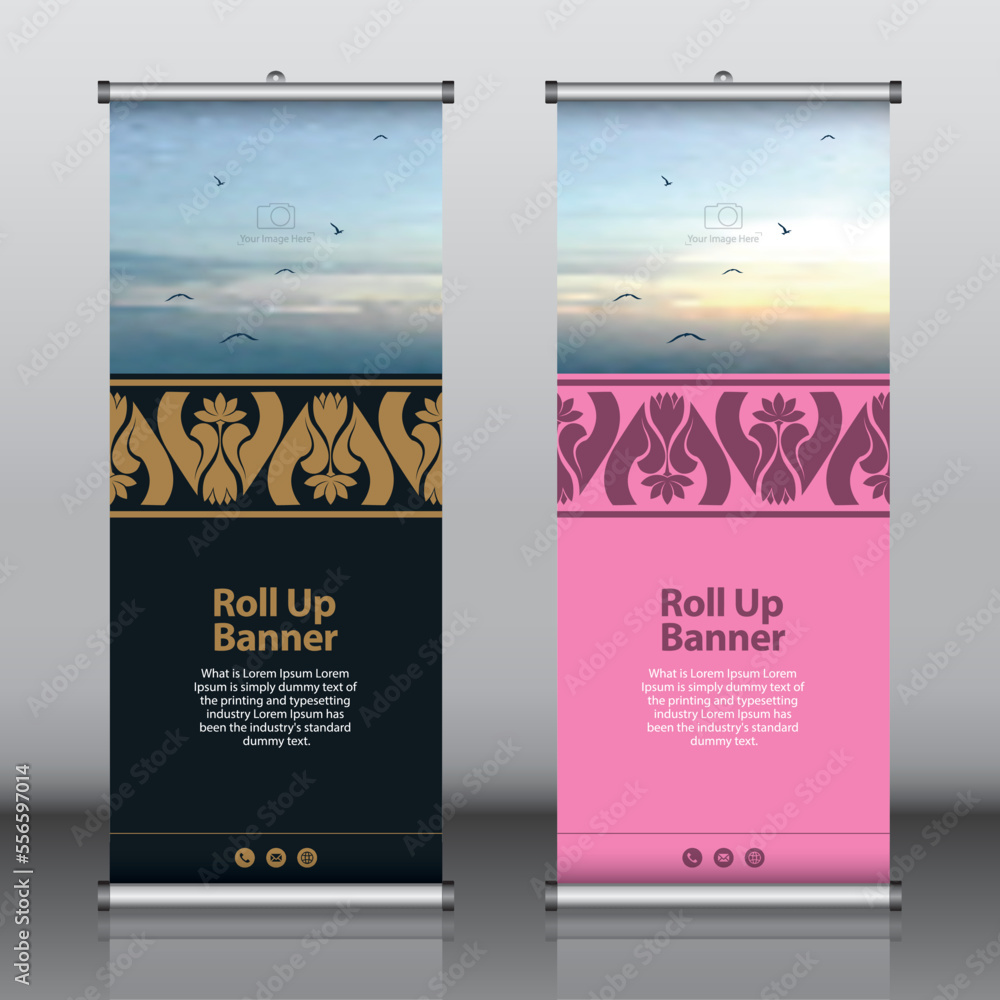Roll up banner design template vector, abstract background, modern x ...