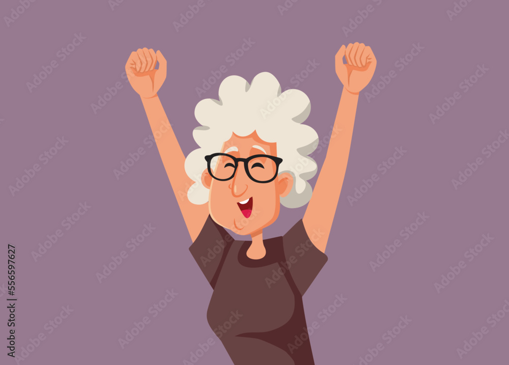 Happy Granny Celebrating Feeling Joyful Vector Cartoon Illustration ...
