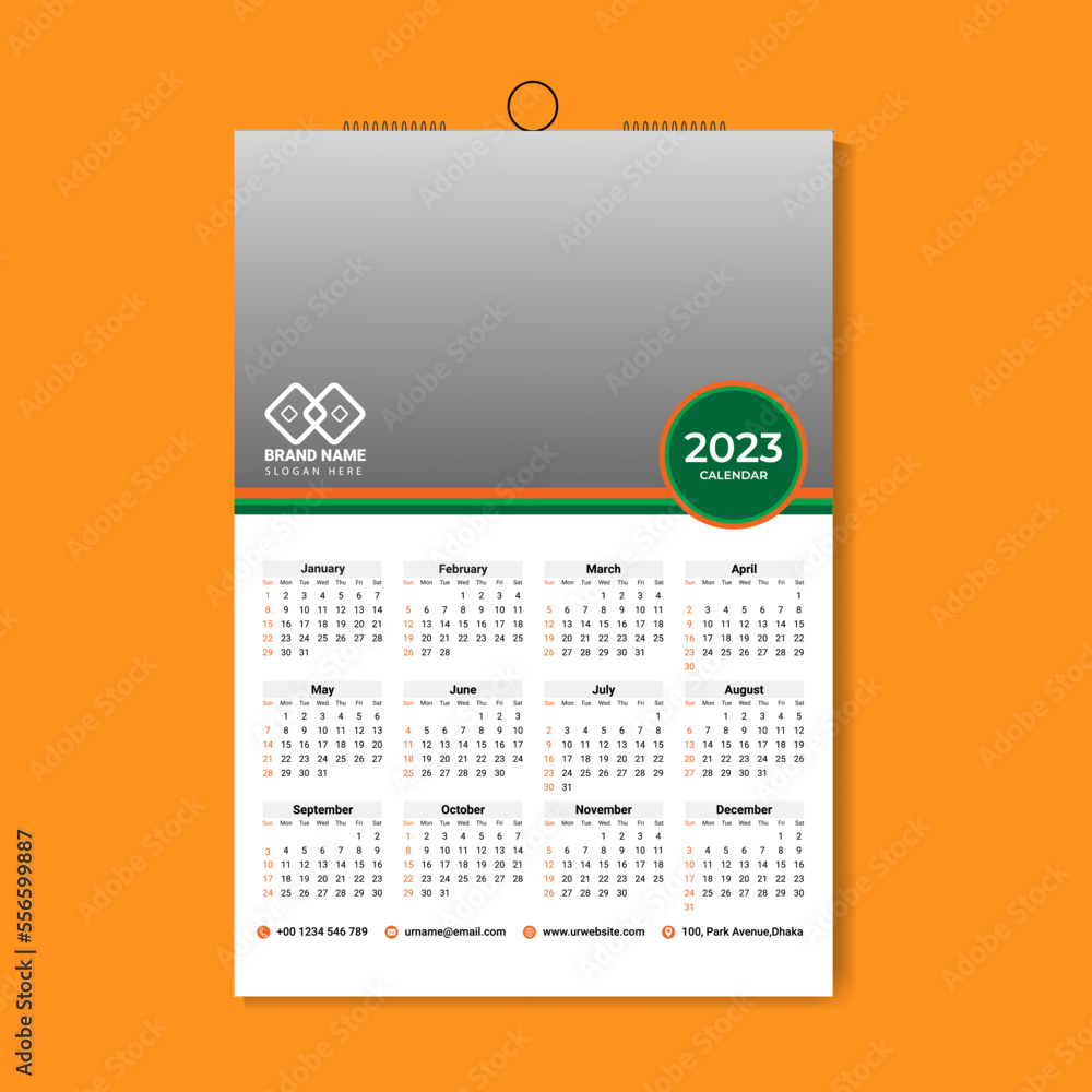 Calendar 2023, Wall Calendar Design 2023 template, 12 Month wall ...