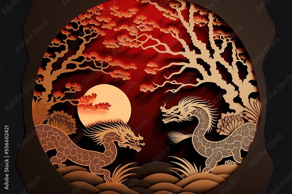 paper cut style, Chinese New Year, stock illustration Chinese New Year ...