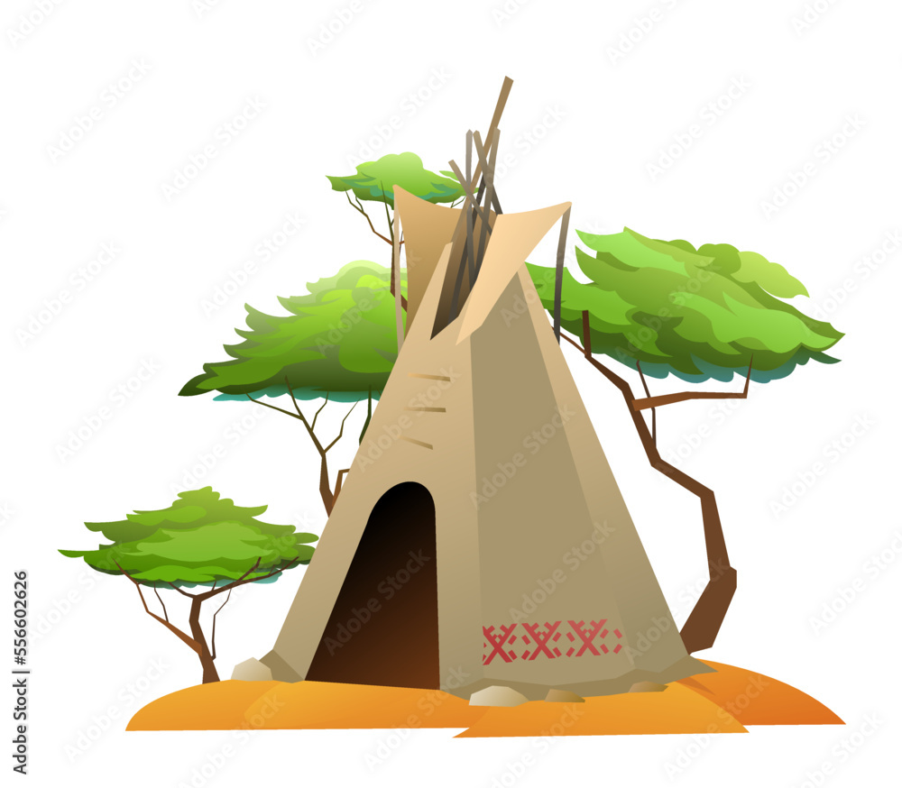 Indians wigwam hut made of felt and skins. North American tribal ...