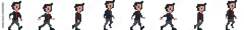 Walk Cycle animation frames. Male businessperson character. 8 bit pixel ...