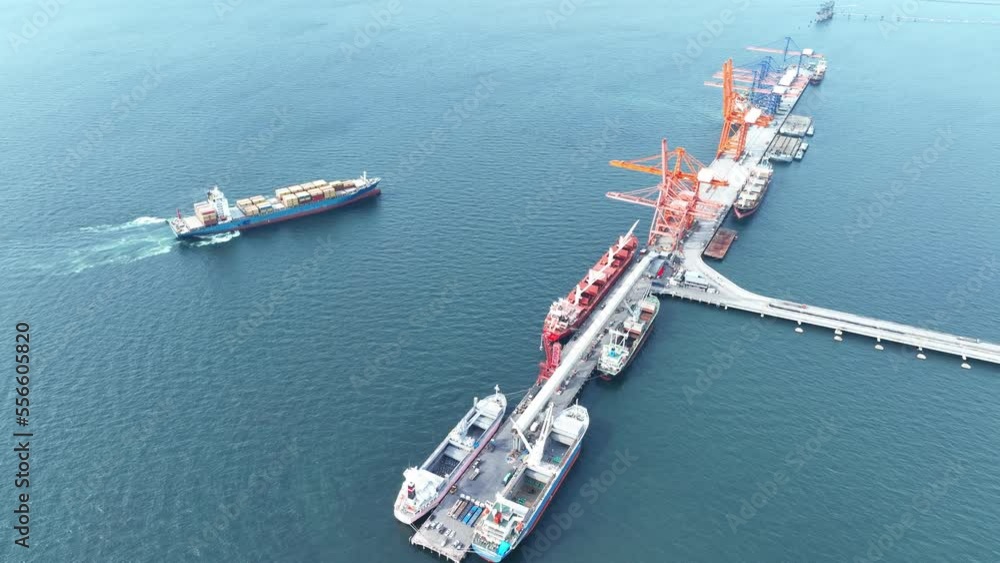 Tug boat drag pull Cargo Container Ship to international Bridge cargo ...