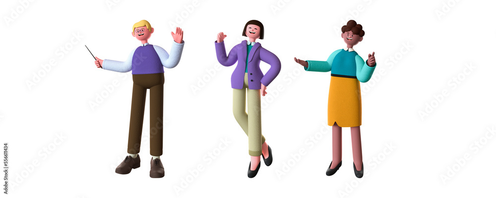 3D characters teaching professors isolated white background. 3d people ...