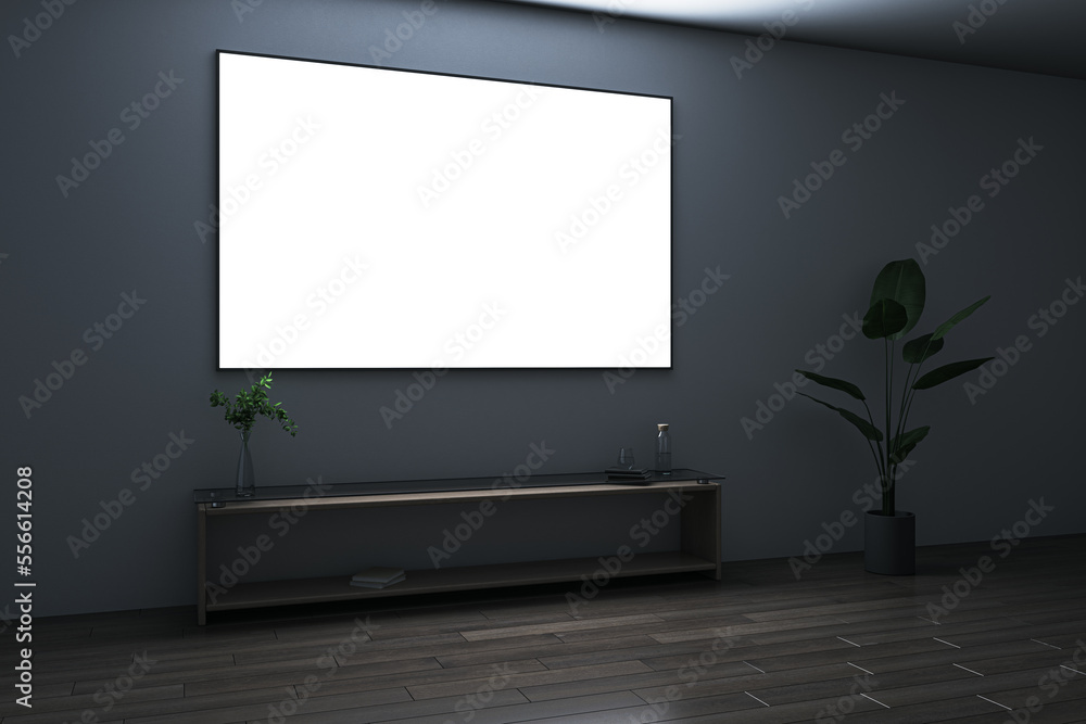 Perspective view on bright blank white TV screen with space for your ...