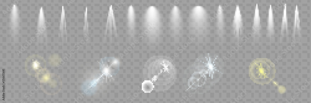 Light effect set. Glow isolated white transparent light effect set ...