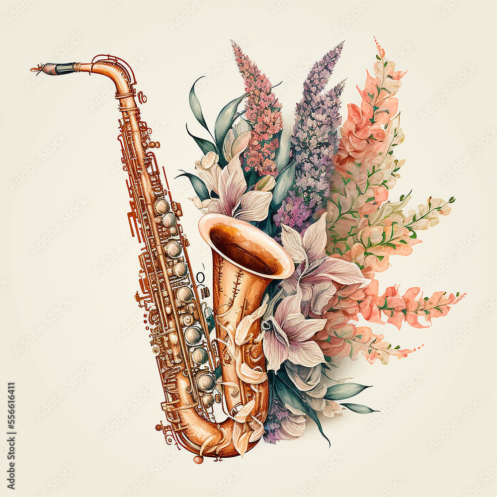 Flowers on a Saxophone Vector Art AI Generated Stock Illustration ...