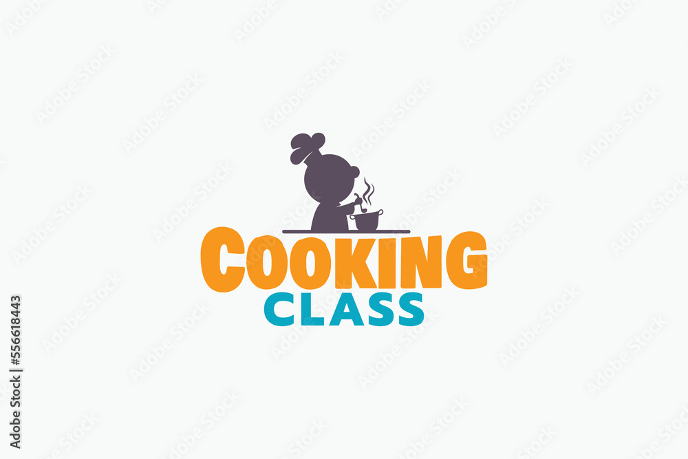 cooking class logo with a silhouette of a child cooking with a cauldron ...