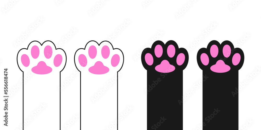 Cat dog paw print foot leg set. Kitten pink paws footprint icon. Cute ...