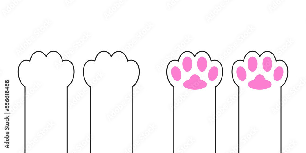 Cat dog paw print foot leg set. Kitten pink paws footprint icon. Cute ...