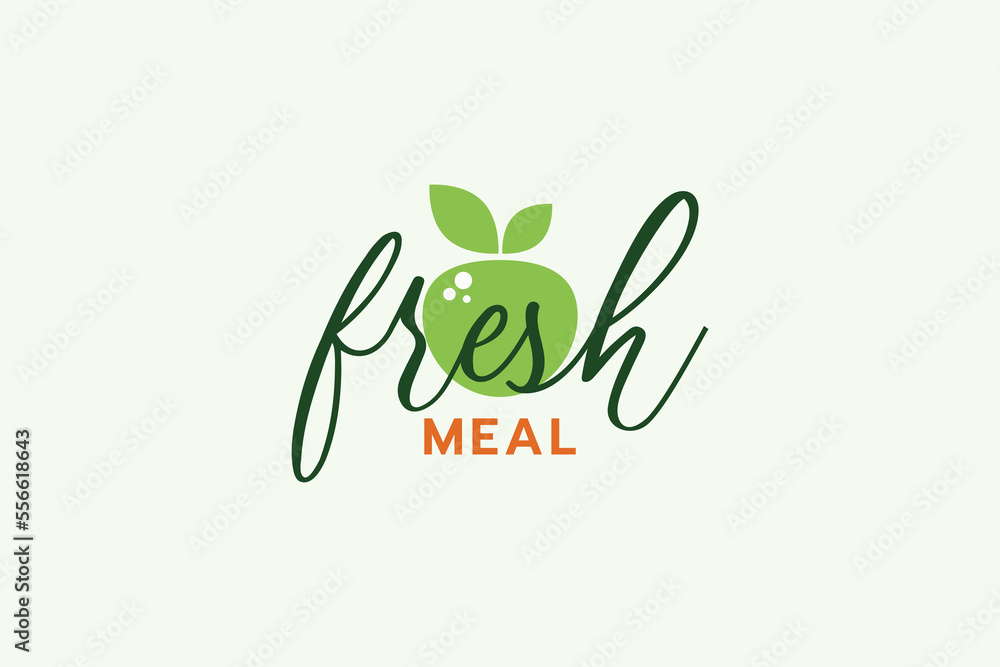 organic fresh meal logo with a combination of fresh fruit and hand ...
