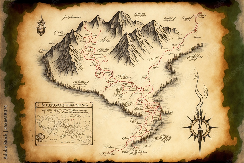 A fantasy map that centers around a mountain that shows electricity ...