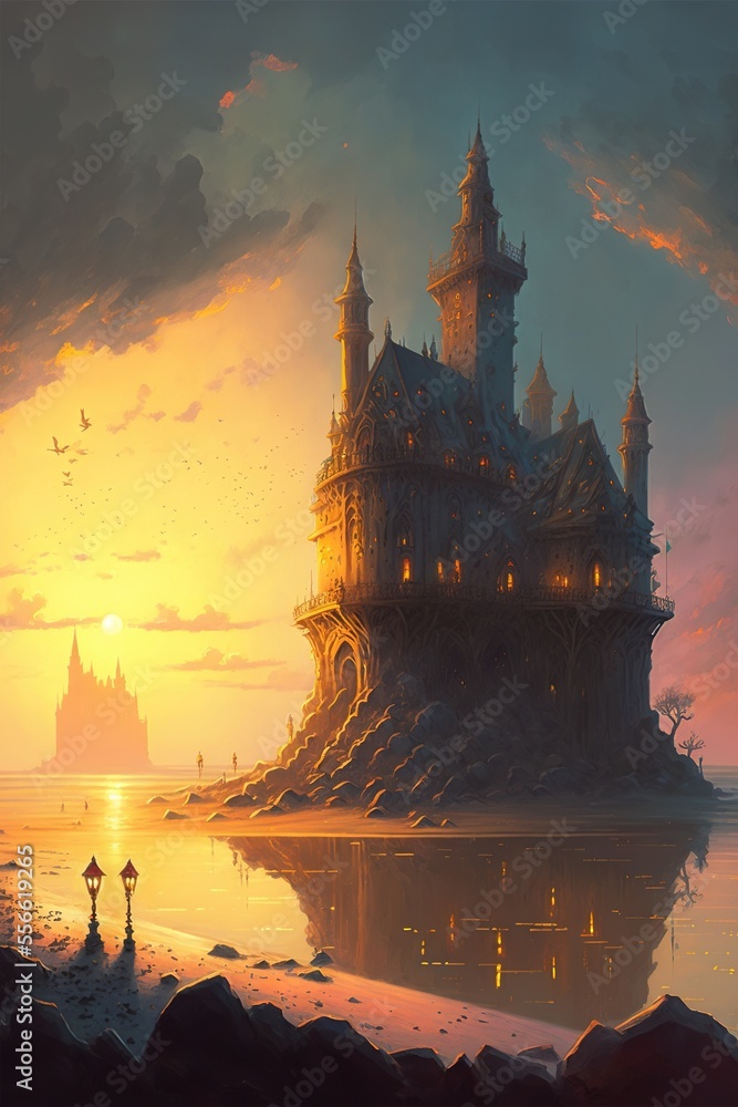 A lovely anime style concept of a medieval castle in a fantasy ...