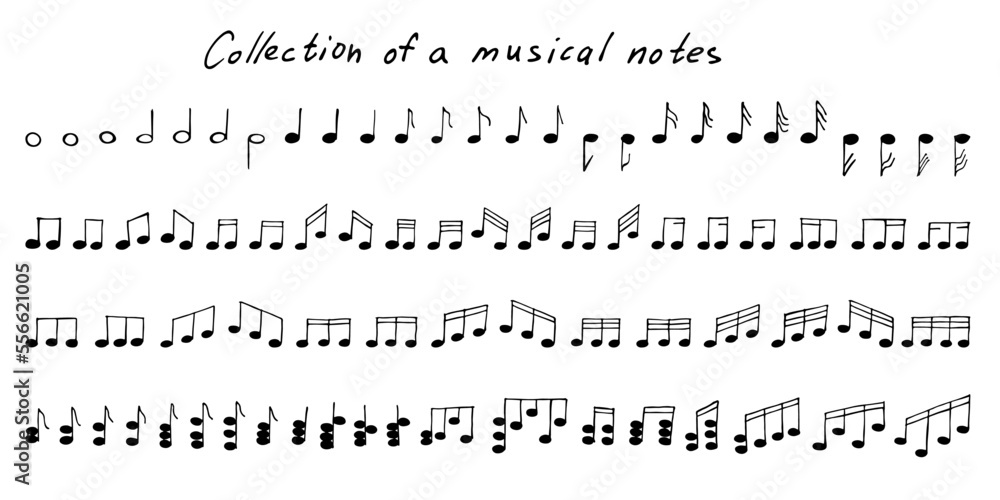 Music note doodle set. Hand drawn musical symbol. Elements for print ...