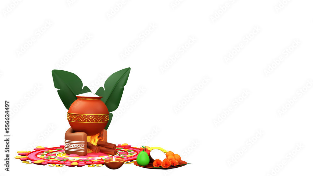3D Rendering Of Pongal Festival Elements Like As Traditional Foods ...