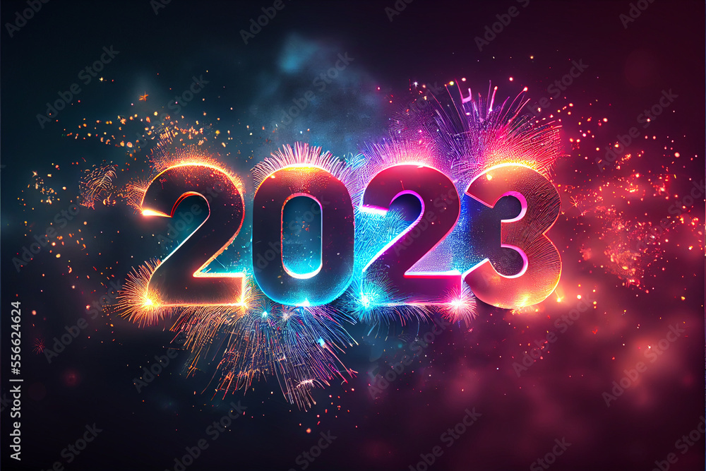New Year 2023 background with fireworks bokeh light and the letters ...