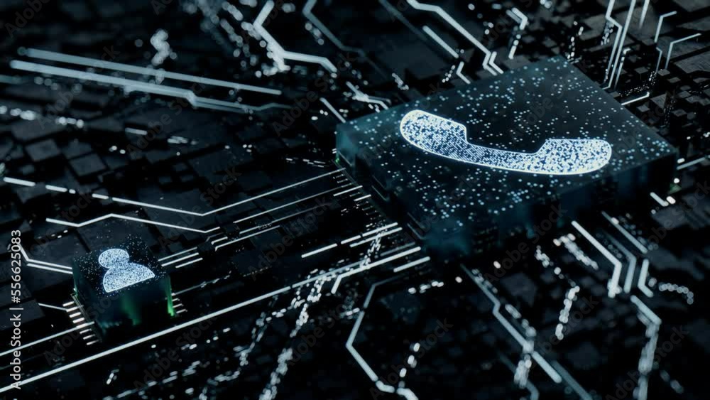 Communication Technology Concept with phone symbol on a Microchip ...