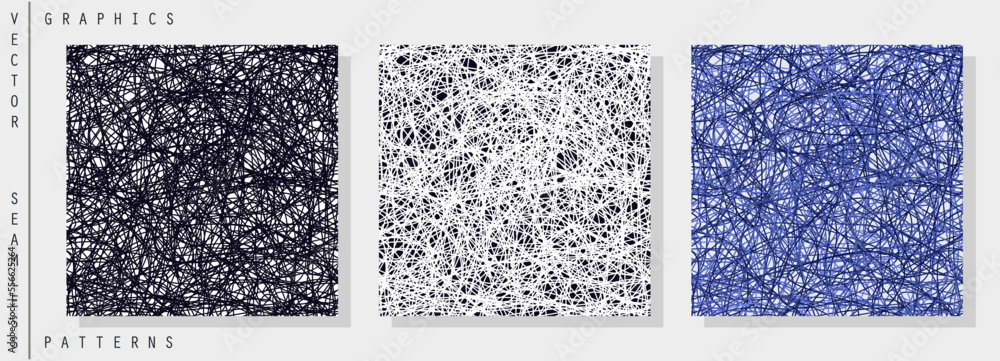 Seamless patterns. Intricately tangled chaotic doodles. Very cross ...