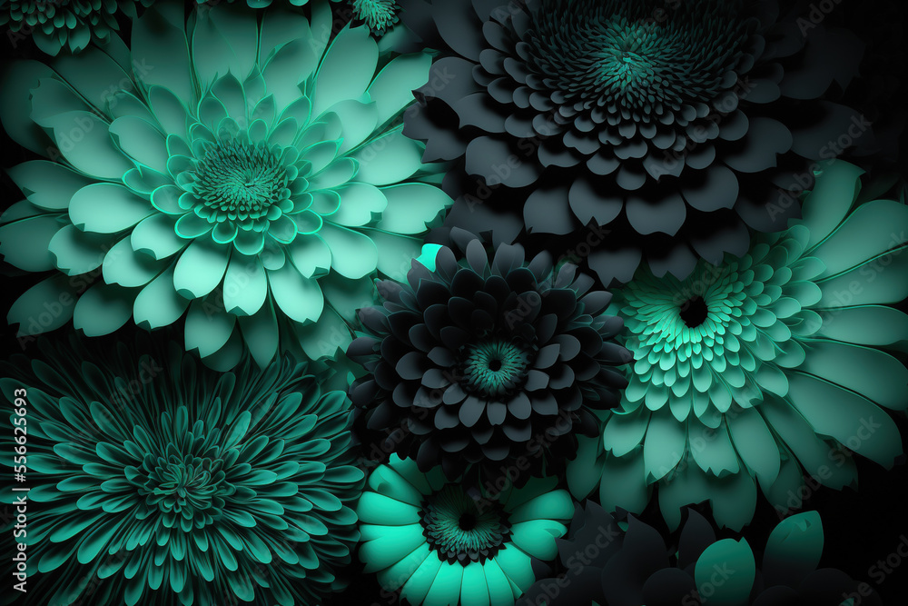 Mint green and black abstract floral design for prints, postcards or ...