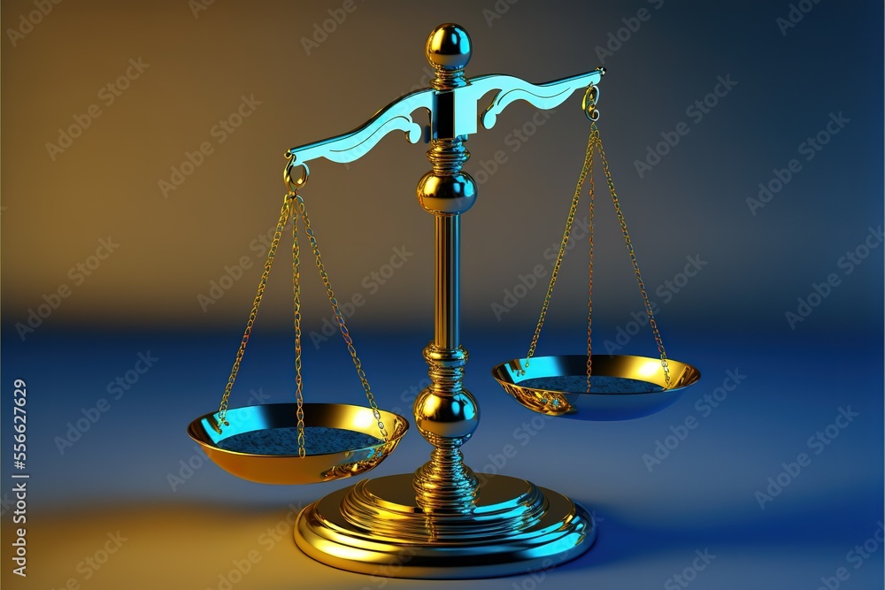 Gold Balance Scale On Golden Blue Background Isolated On Center ...