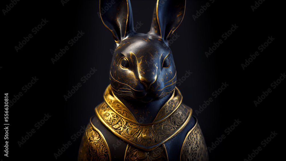Stylish rabbit figurine made of black marble with gold dusting. The ...