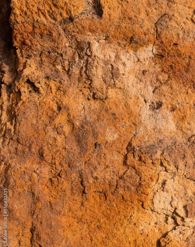 Sedimentary rocks with a high content of iron oxide. Red soil, loam ...