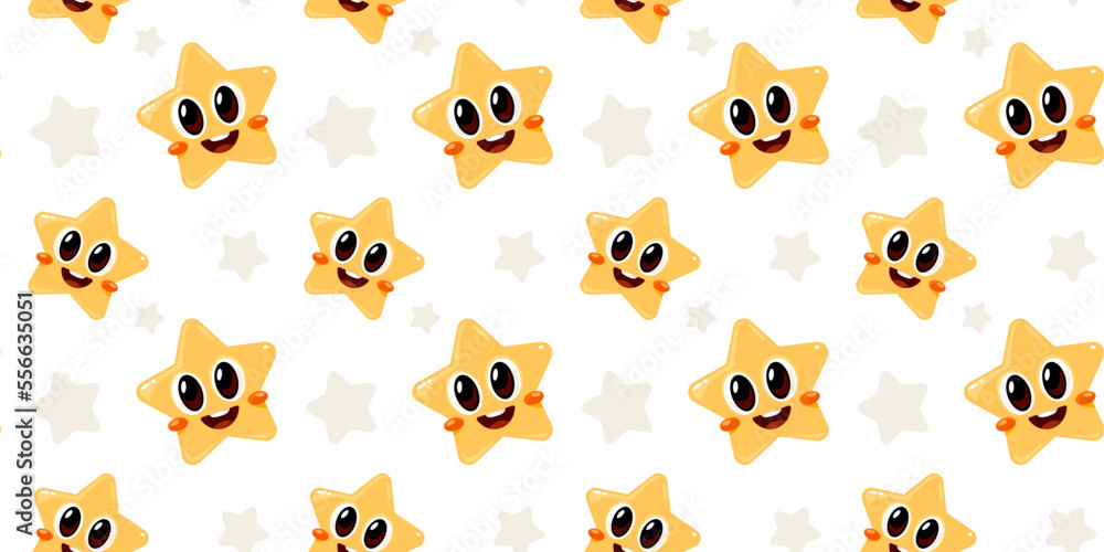 Vector child seamless pattern with smile yellow star on white color ...