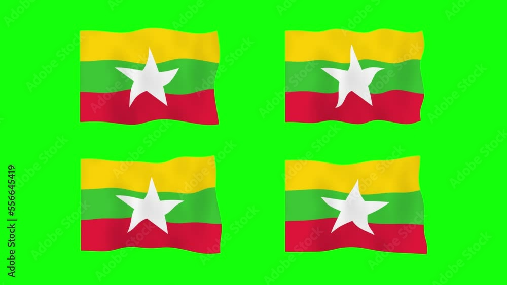 Stockvideon Myanmar Waving Flag 2D Animation on Green Screen Background ...