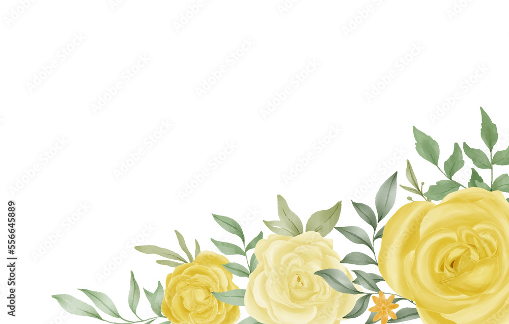 yellow rose flower watercolor frame corner border Stock Illustration ...
