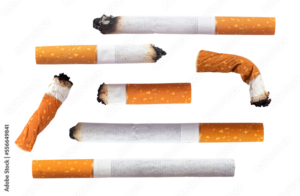 Many different stages of smoking a cigarette on a white background ...