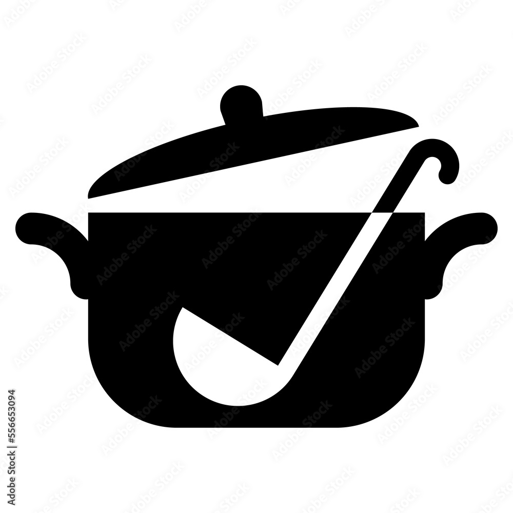 Logo restaurante. Icono aislado con silueta de olla con cucharón en ...