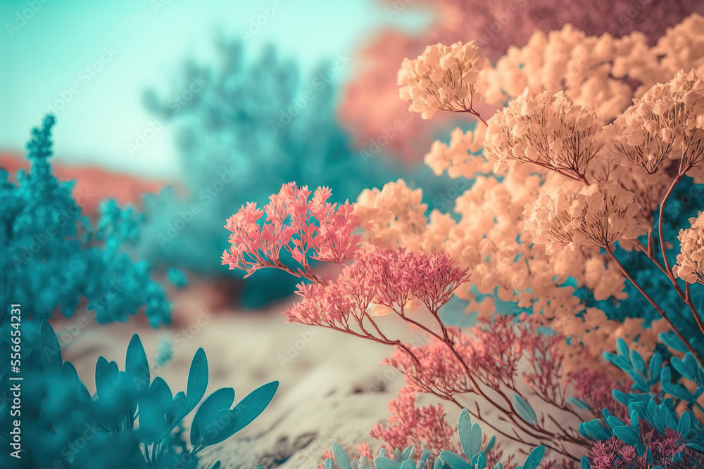 Illustrated pastel creative landscape of nature waking up with the ...