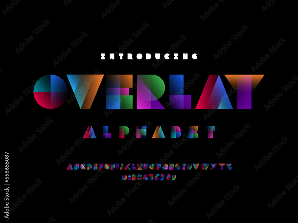 Overlay colors alphabet design with uppercase, numbers and symbols ...