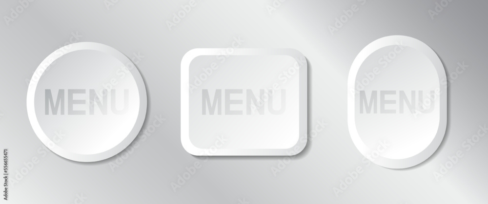 Menu button vector set, 3D virtual reality white tone style, player ...