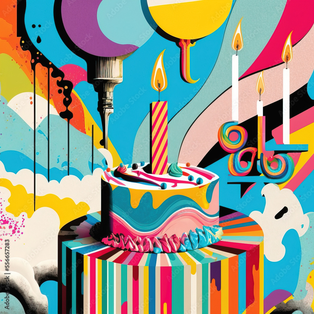 Birthday fusion of contemporary art and old fashioned style. Pop art ...