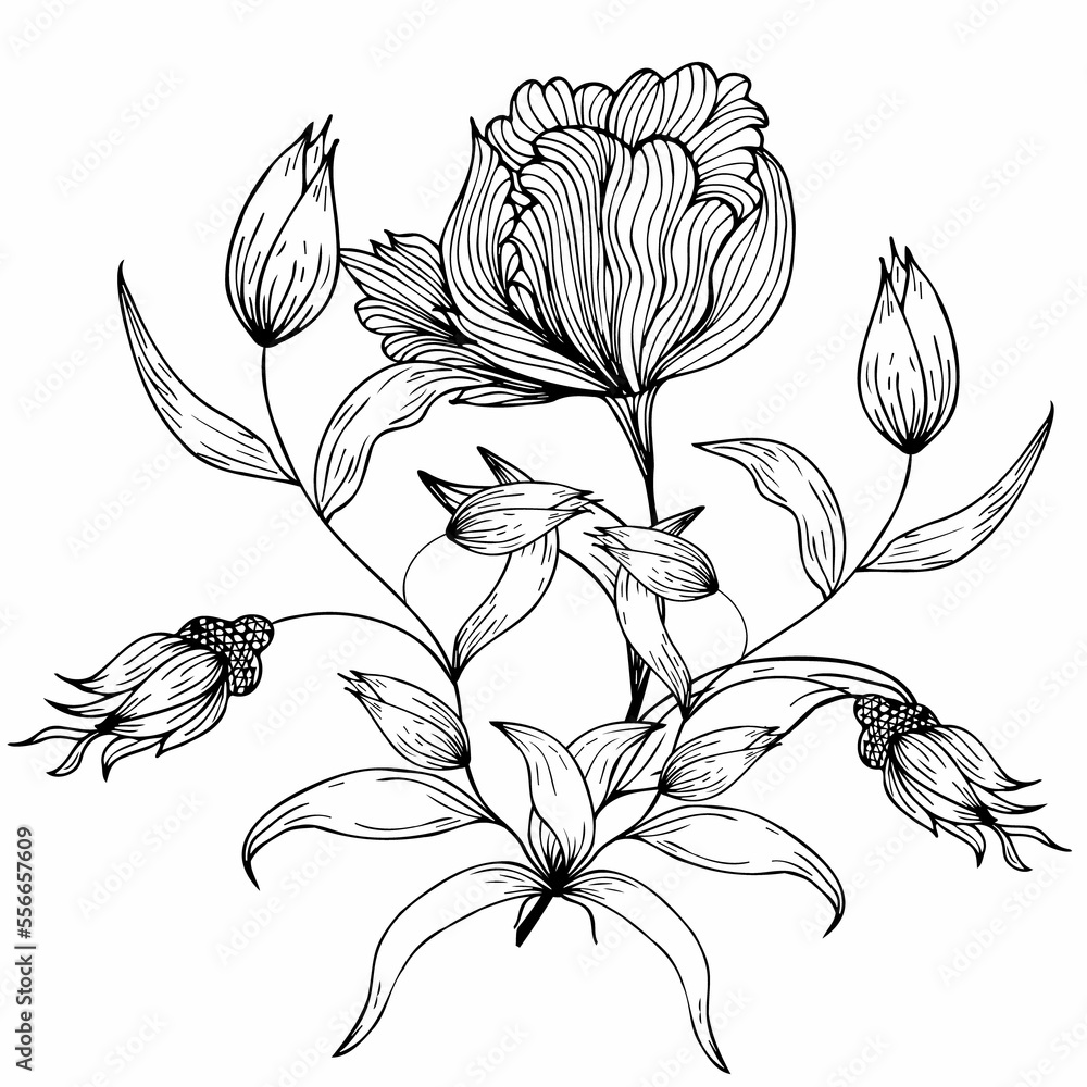 Floral composition, floral background with tender flowers and branches ...
