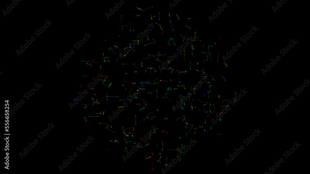 Abstract chaotic dance of multi-colored threads and lines in space on ...