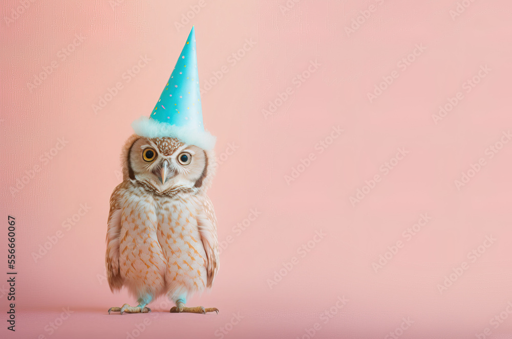 A cute little birthday owl with birthday cap celebrating his birthday ...