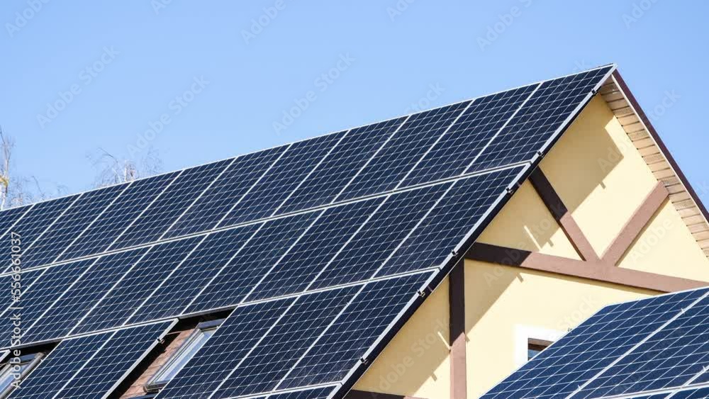 4k zoom in out New ecologic house with solar panels Alternative to ...