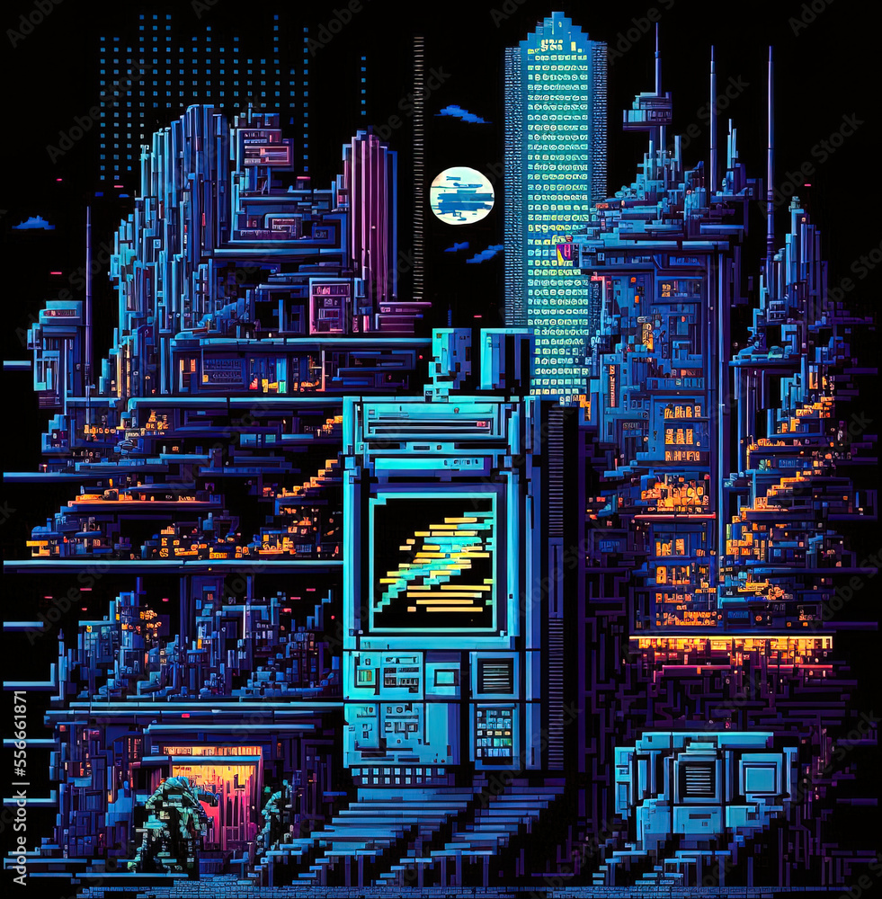 Generative AI illustration of the Cyberpunk neon city street at night ...