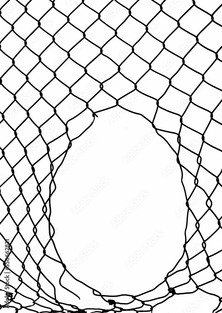 Opening in metallic fence isolated on white background . Challenge ...