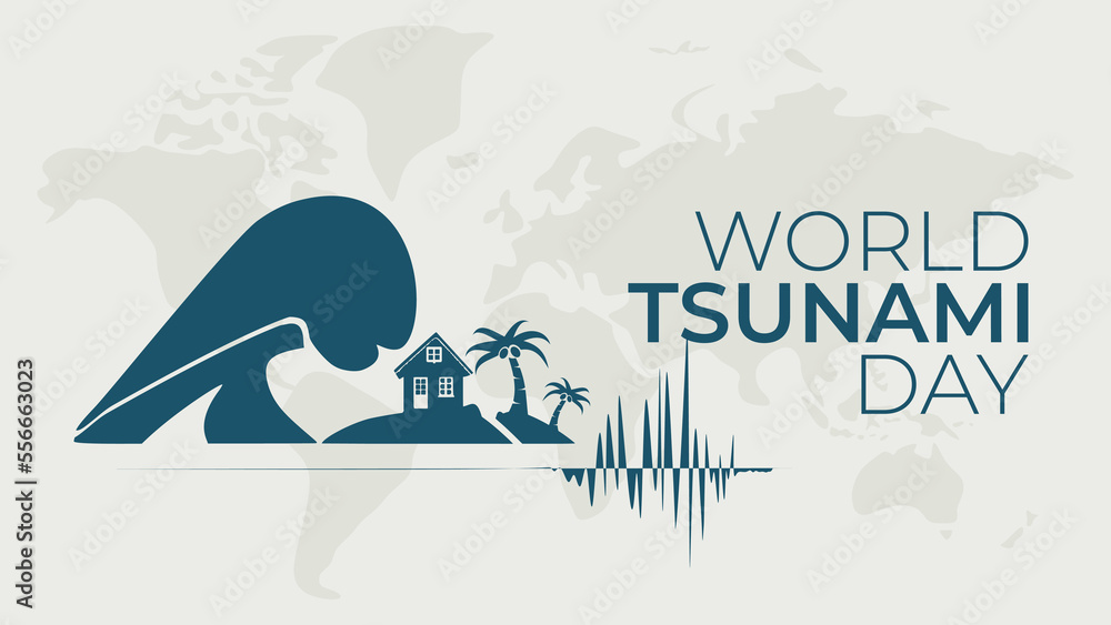 World Tsunami Day Vector illustration, with tsunami wave symbol, house ...