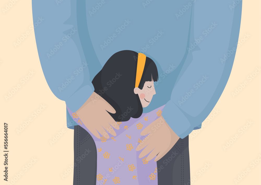 Father hug cute little girl. Flat cartoon vector illustration. Stock ...