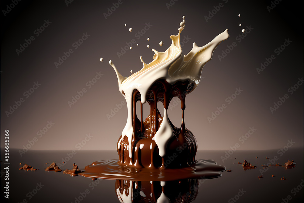 dark and white chocolate splash isolated on dark background ...