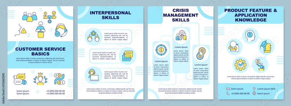 Customer service basics blue brochure template. Leaflet design with ...