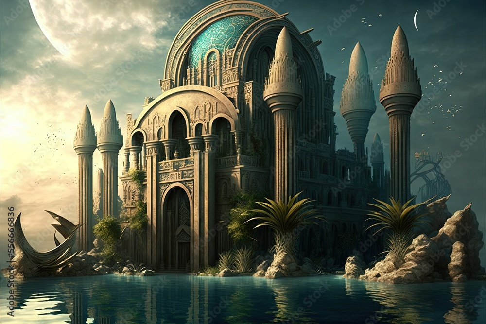 The lost city of Atlantis, ancient city, beautiful architecture of a ...